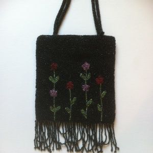 Bags | Black Beaded Cross Body Bag With Colorful Flowers | Poshmark